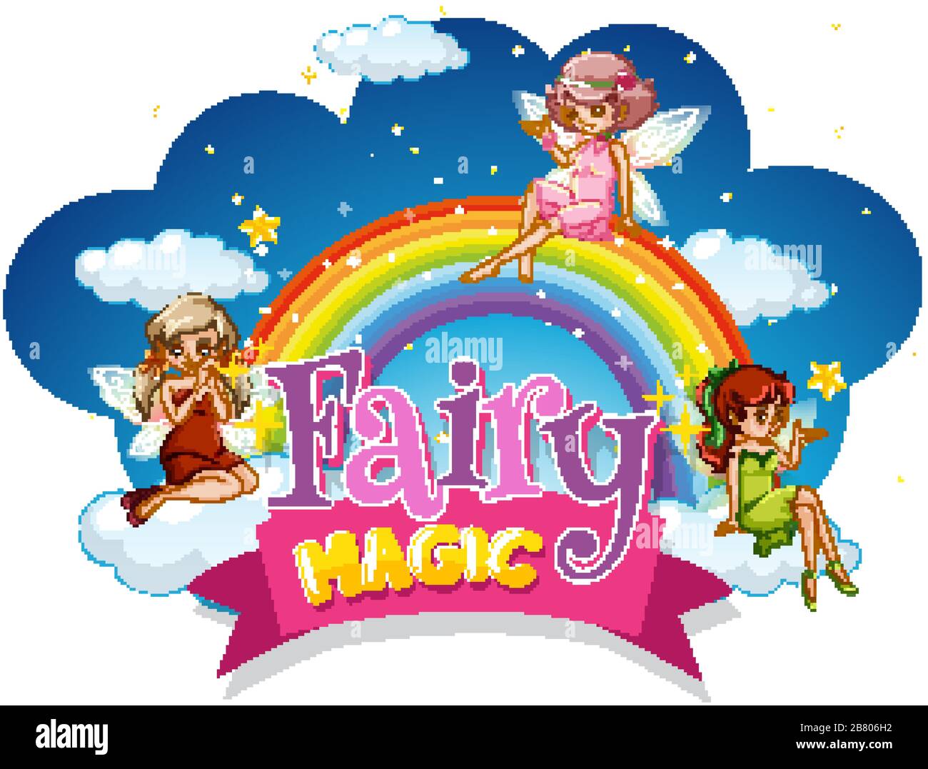 Font design for word fairy magic with fairies flying at night ...