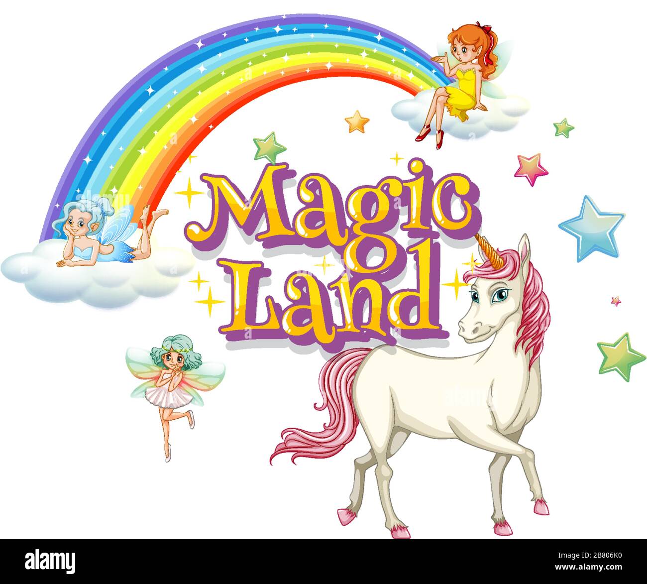 Font design for word magic land with unicorn and fairies illustration ...