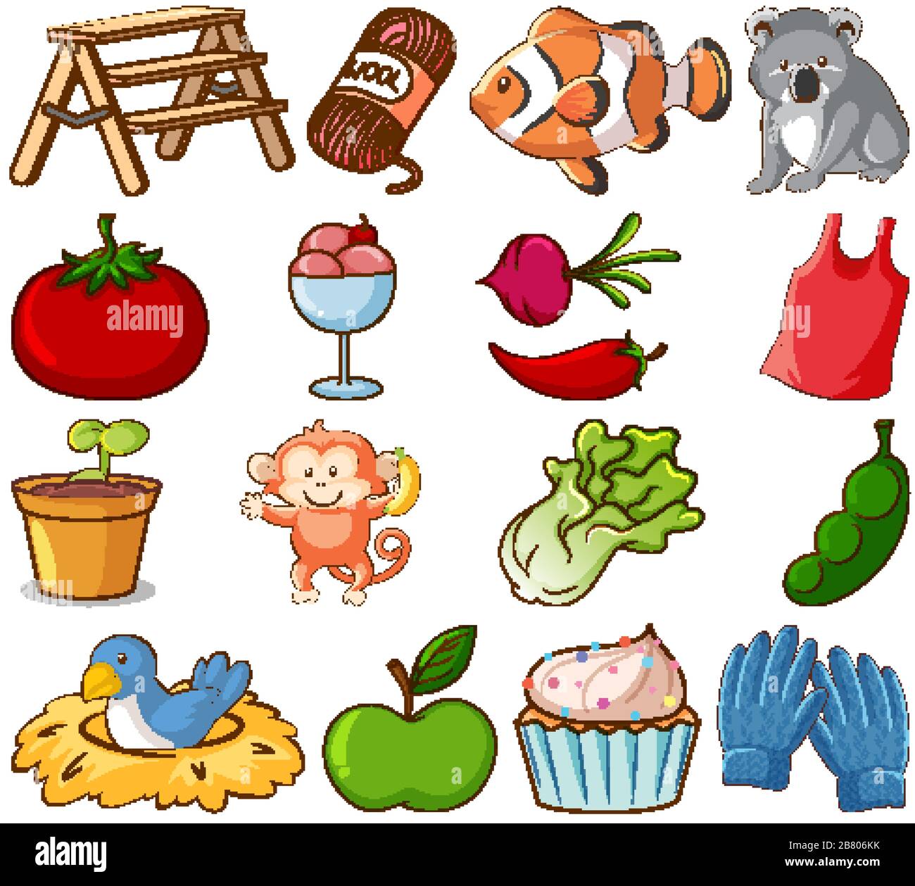 Large set of different food and other items on white background ...