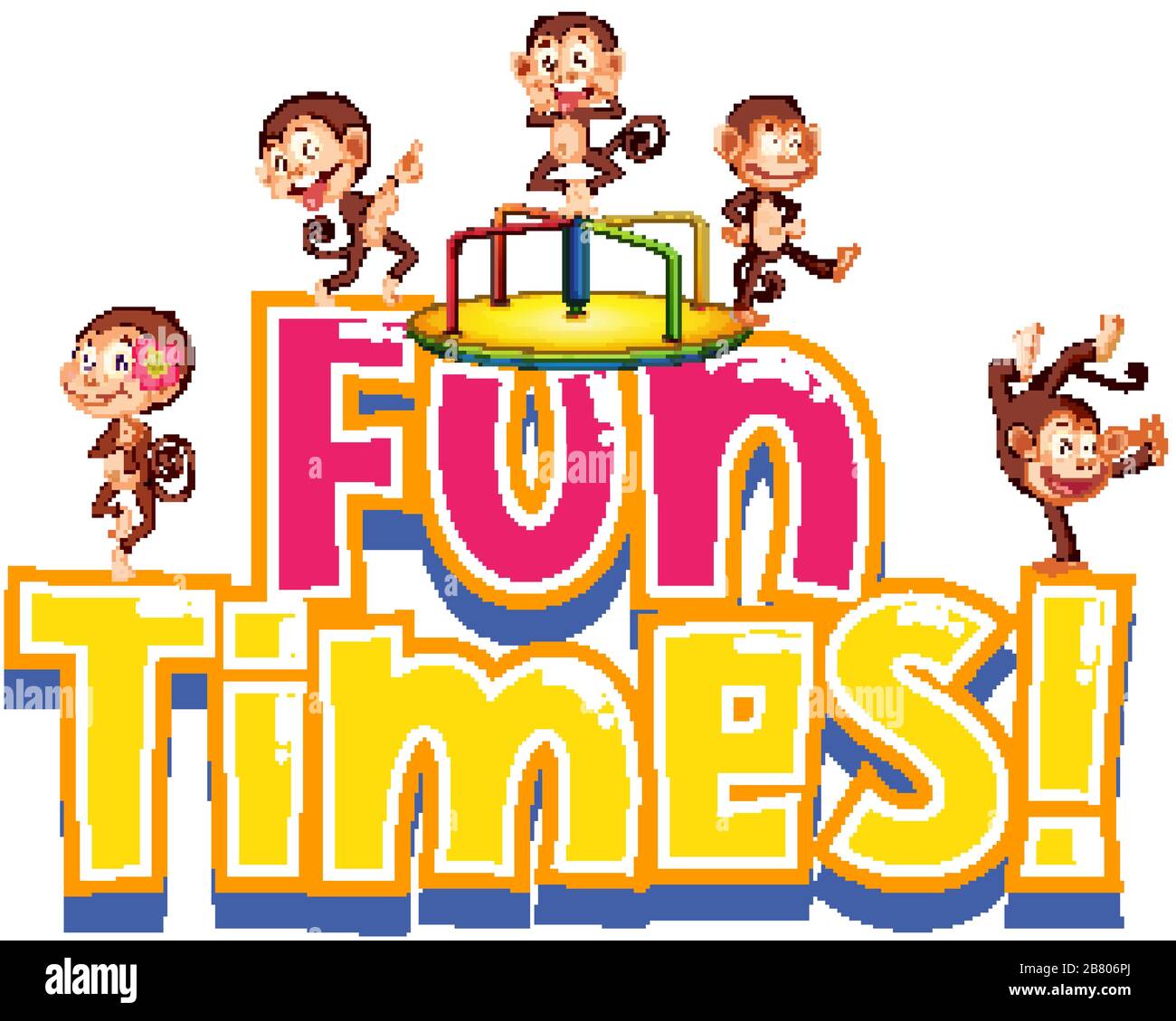 Sticker design for word fun times with cute monkeys illustration Stock ...