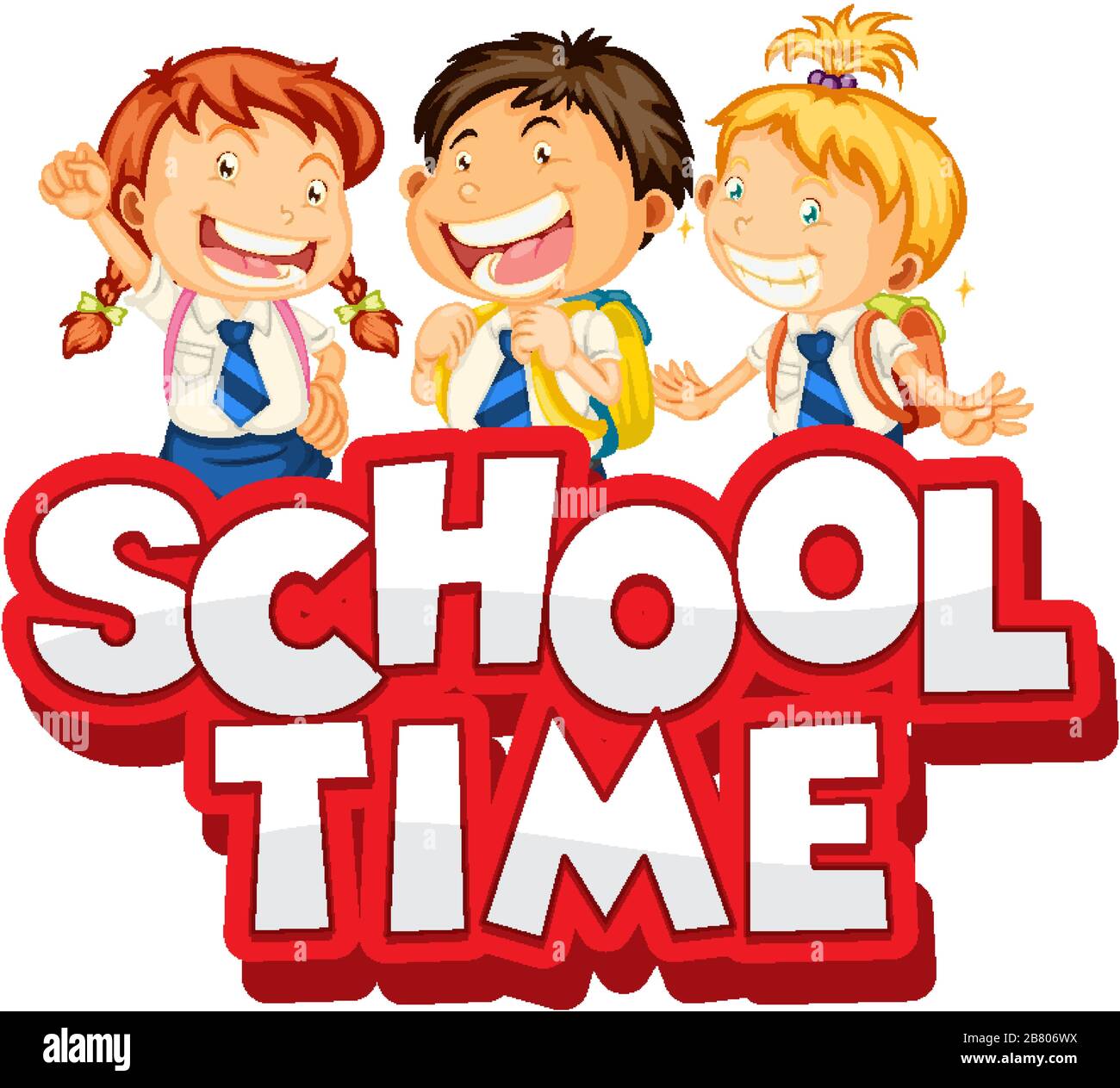 Font design for word school time with happy kids illustration Stock Vector Image & Art - Alamy