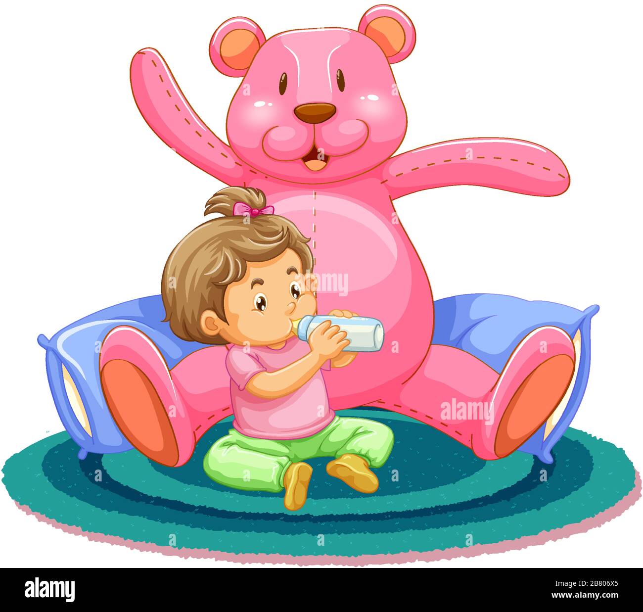 Scene With Girl Drinking Milk From Bottle Illustration Stock Vector Image And Art Alamy