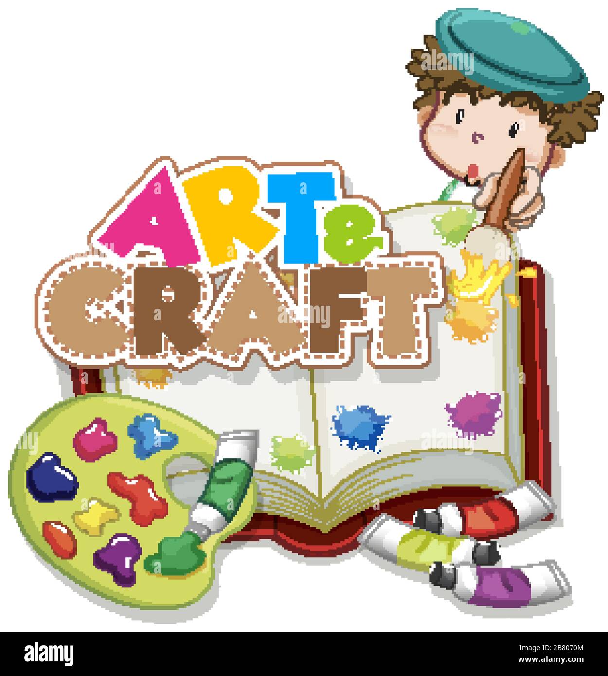 Font design for word art and craft with boy painting illustration Stock ...