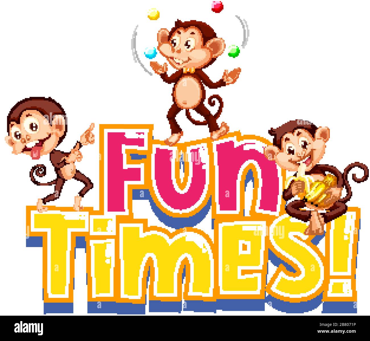 Sticker design for word fun times with cute monkeys illustration Stock ...