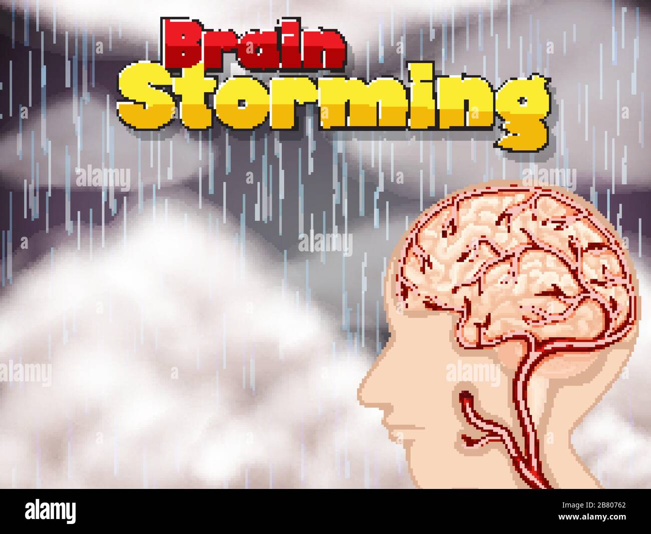 Font design for word brain storming with human brain in the rain ...