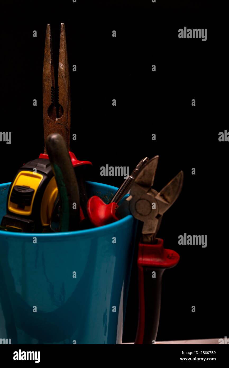 Set of tools with negative space and background for advertising Stock ...