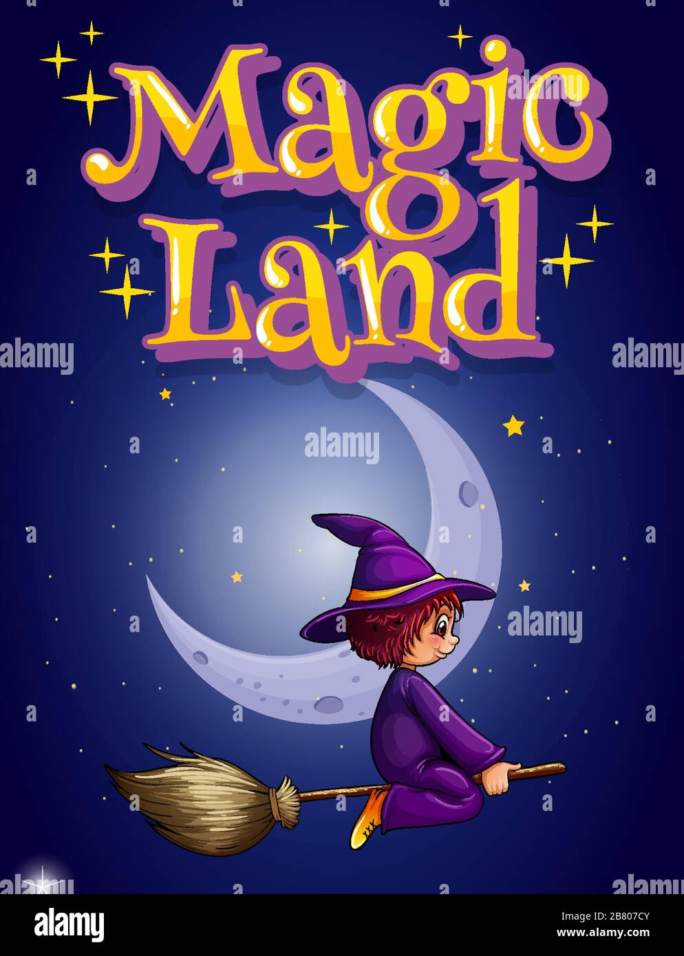 Font design for word magic land with witch flying at night illustration ...