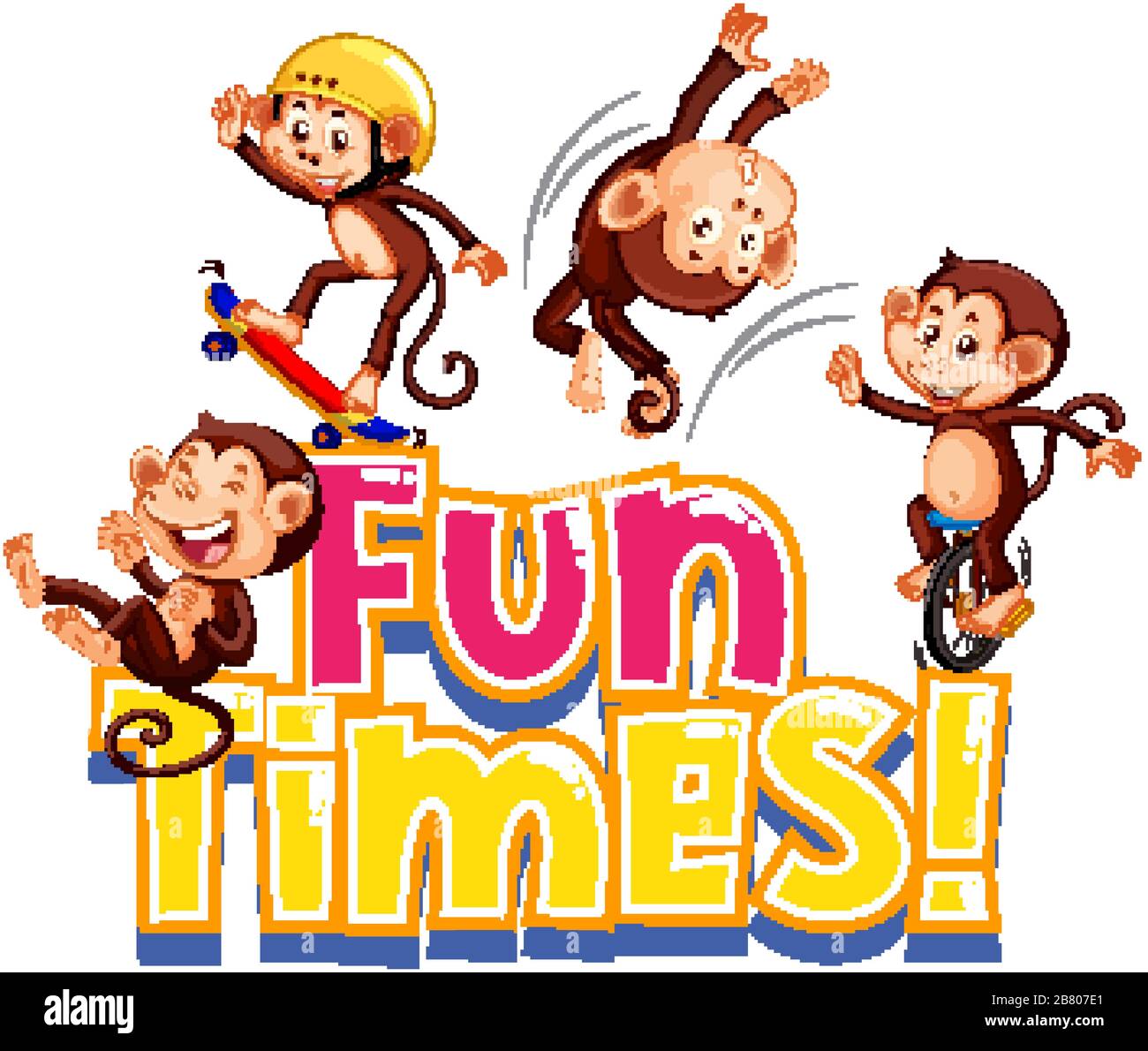Sticker design for word fun times with cute monkeys illustration Stock ...