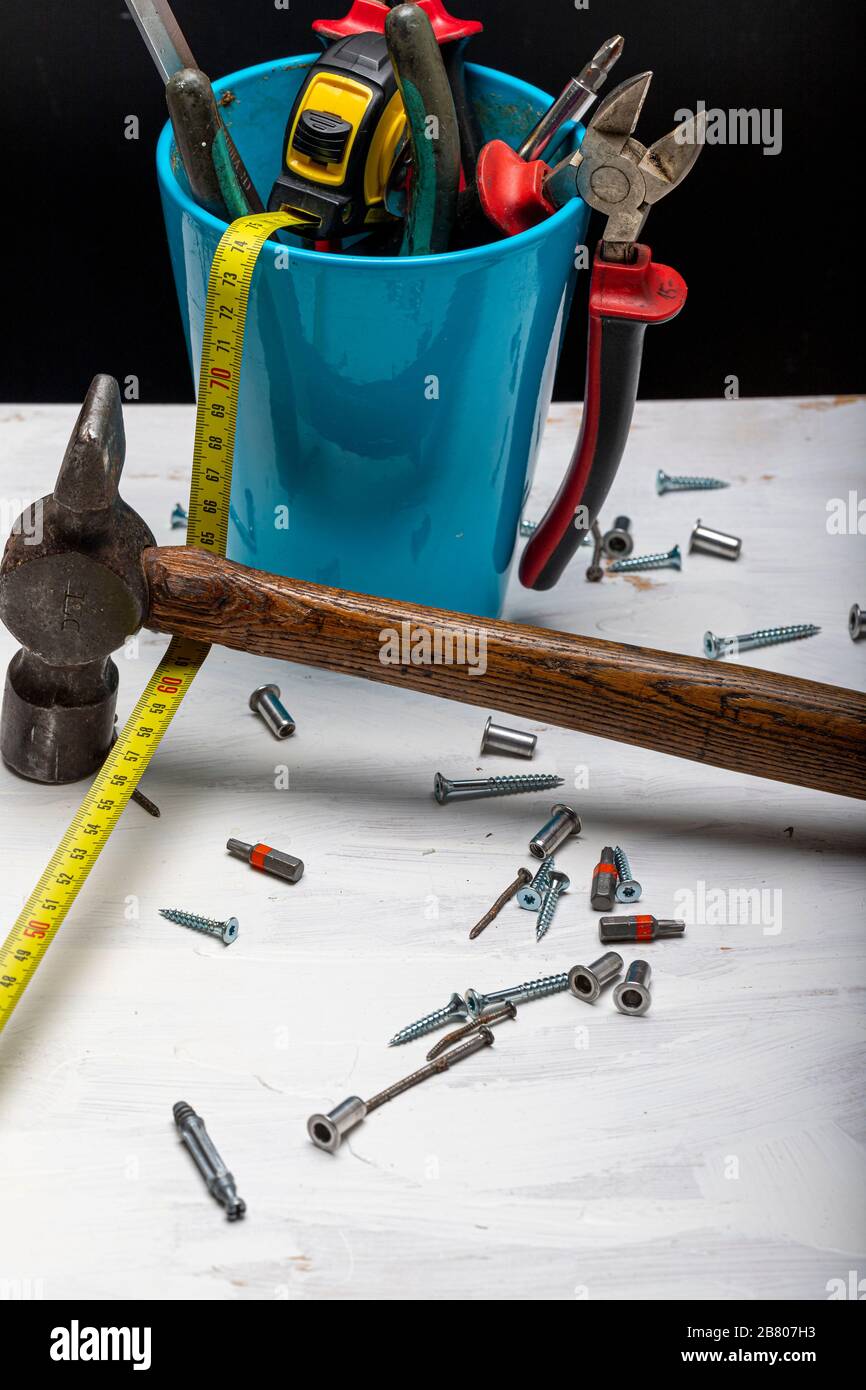 Set of tools with negative space and background for advertising Stock ...