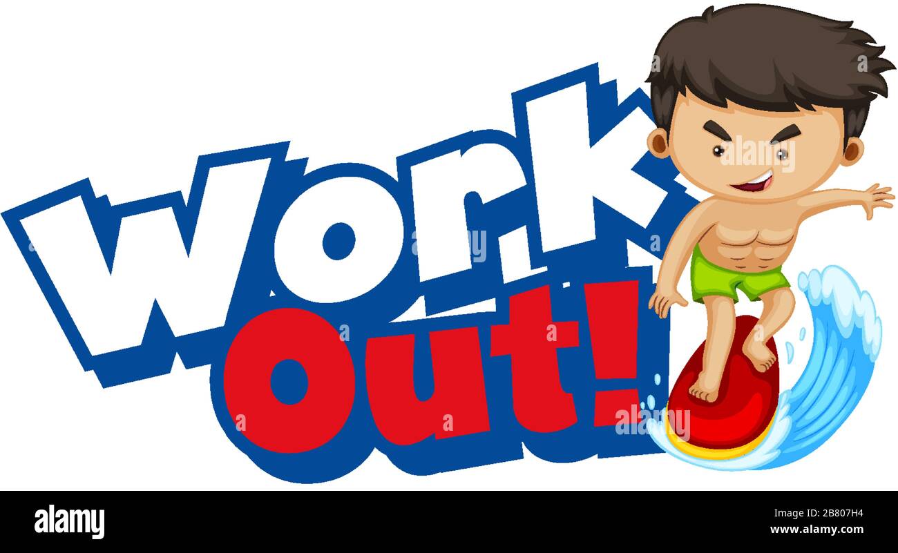 Font design for word work out with kid doing exercise illustration ...
