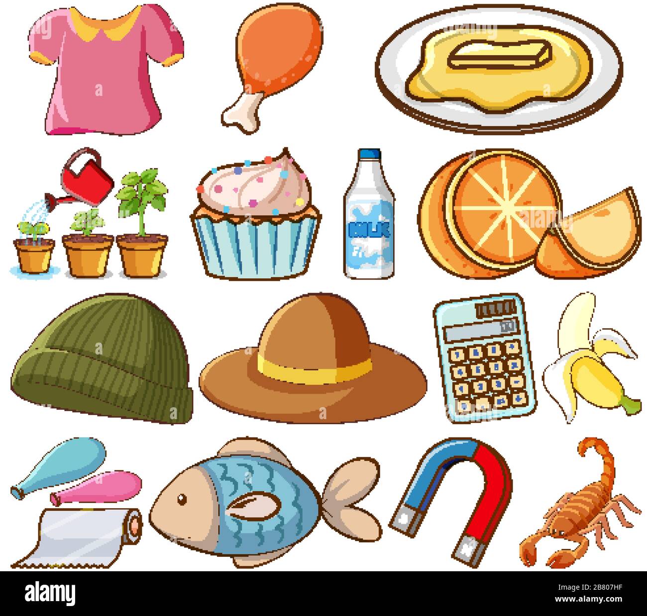 Large set of different animals and other objects on white background ...