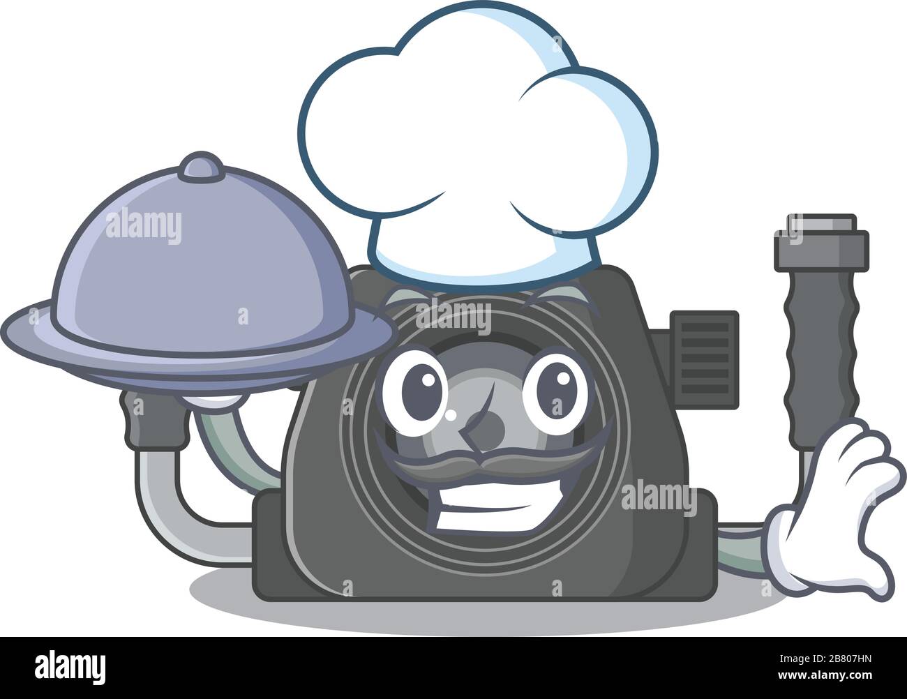 Underwater camera as a chef cartoon character with food on tray Stock ...