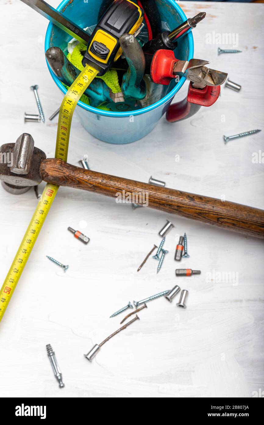 Set of tools with negative space and background for advertising Stock ...