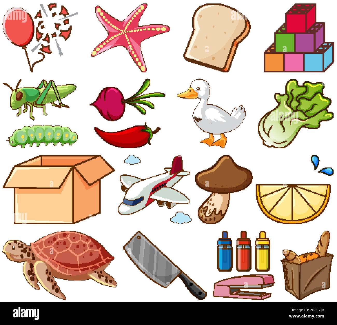 Large set of different food and other items on white background ...