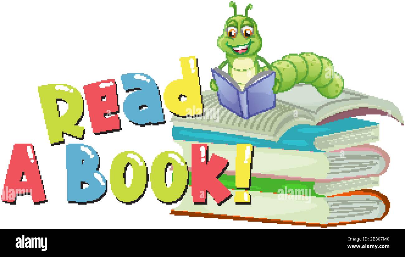 Font design for word read a book with bookworm reading illustration ...