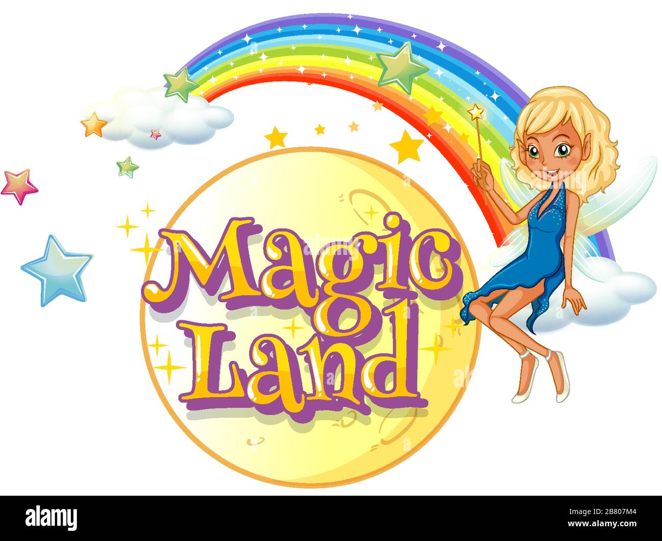 Font design for word magic land with fairy flying illustration Stock ...