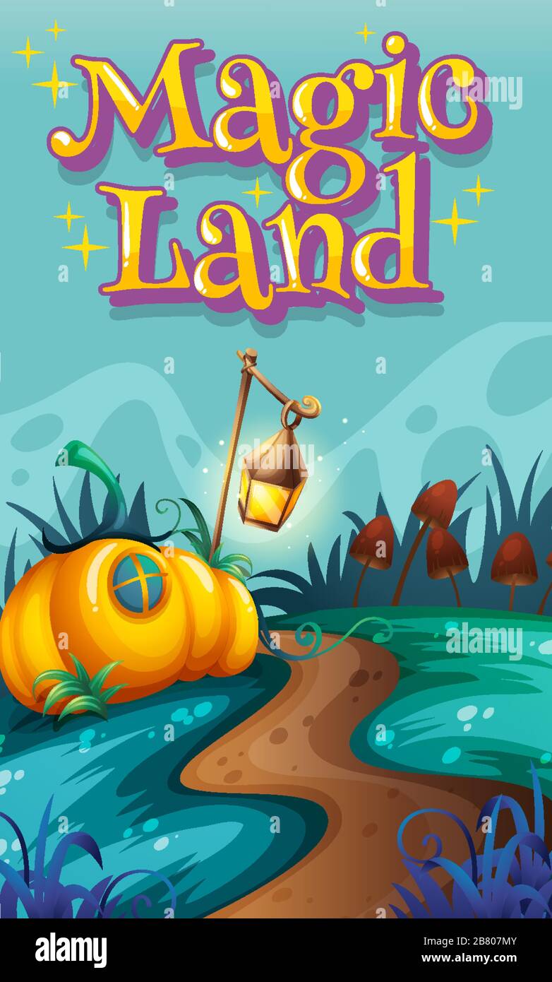 Poster design with word magic land and garden in background ...