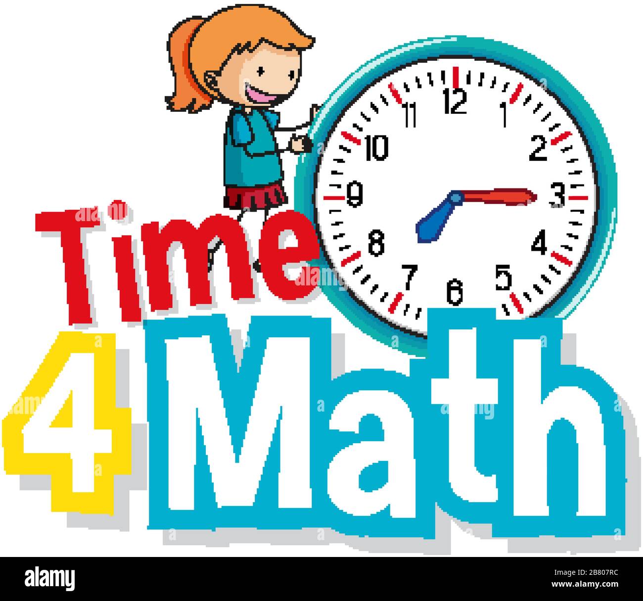 Font design for word time for math with kid and big clock illustration ...