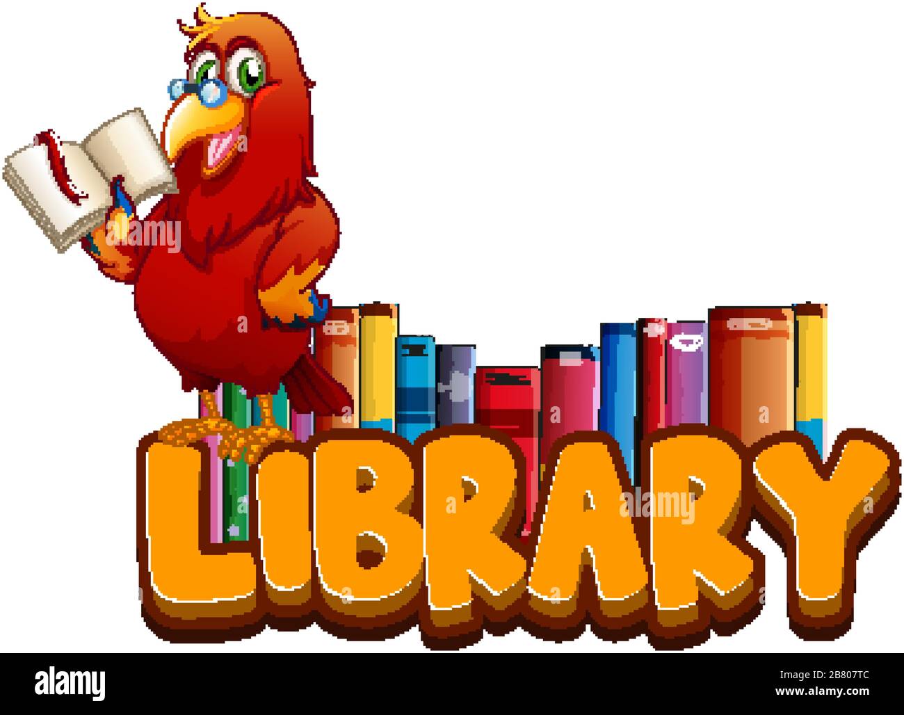 Font design for word library with parrot reading book illustration ...