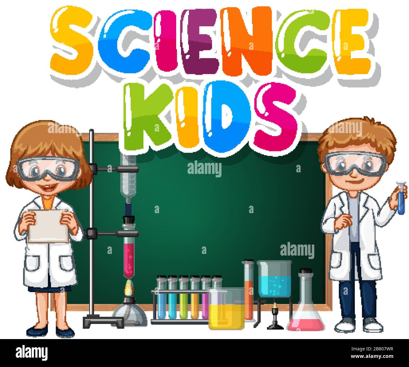Font design for word science kids with children in science lab ...