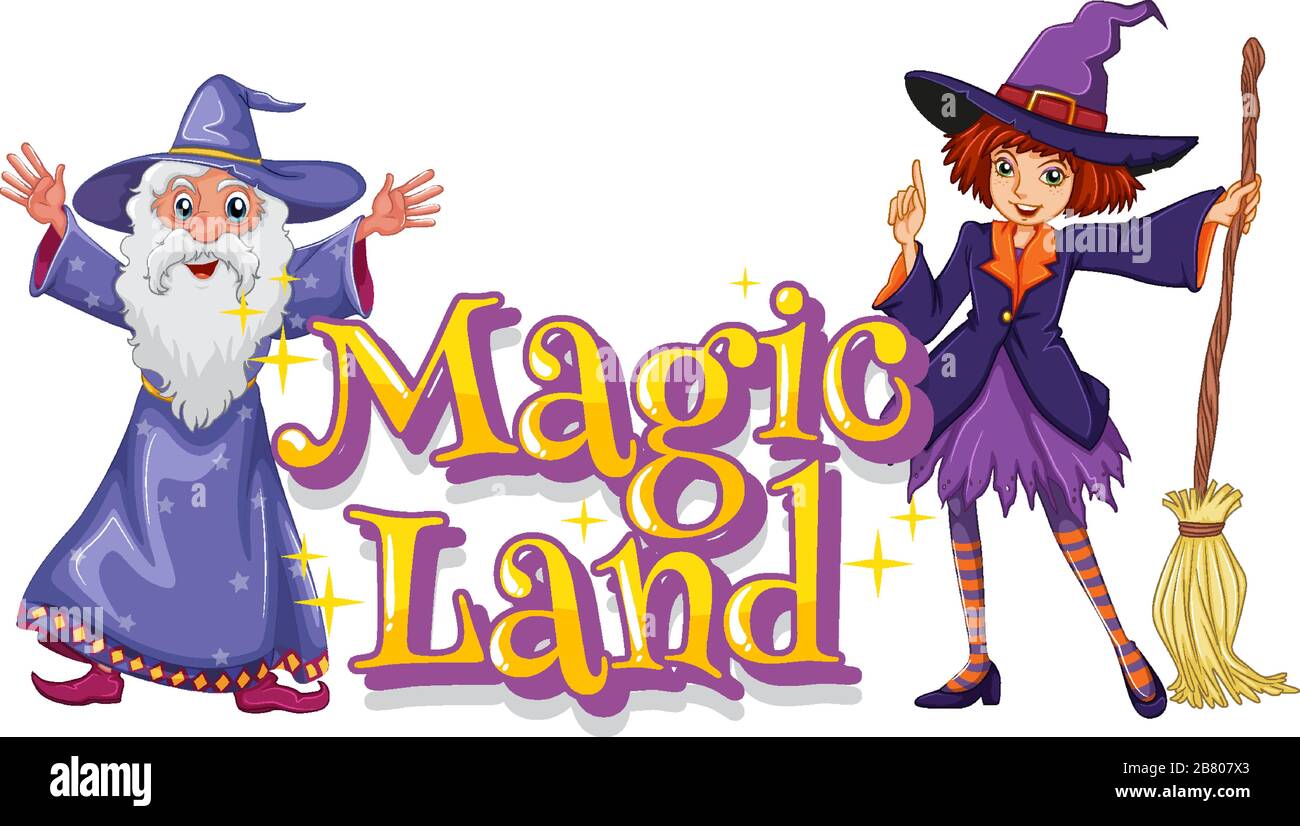 Font design for word magic land with witch and wizard illustration Stock Vector Image & Art - Alamy