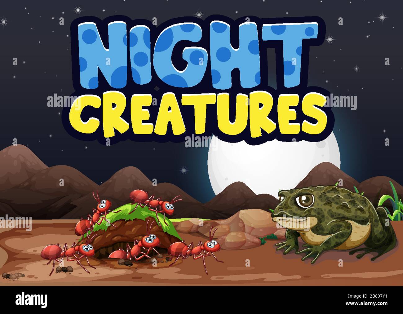 Scene background design with word night creatures illustration Stock ...