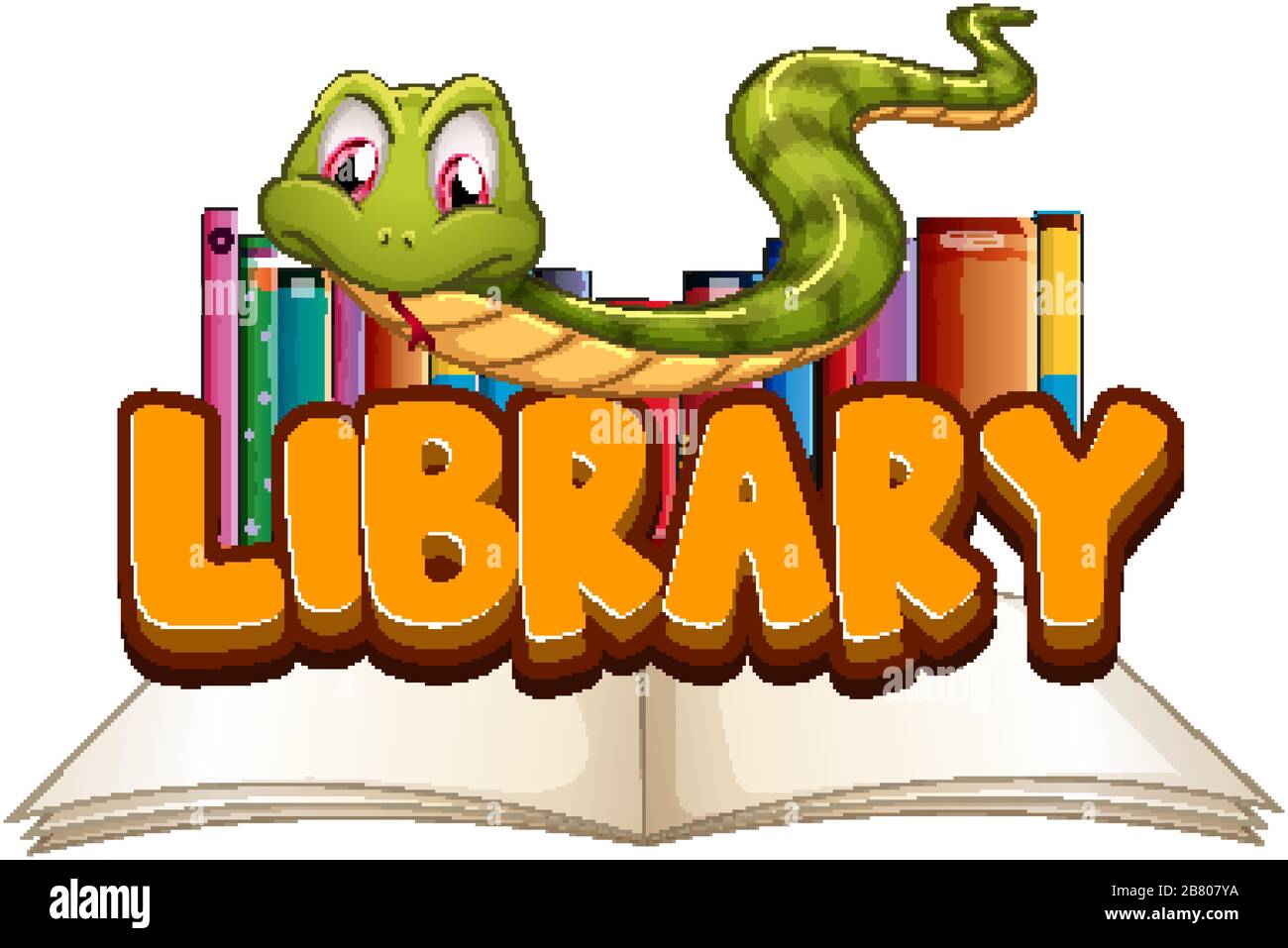Font design for word library with snake reading book illustration Stock ...