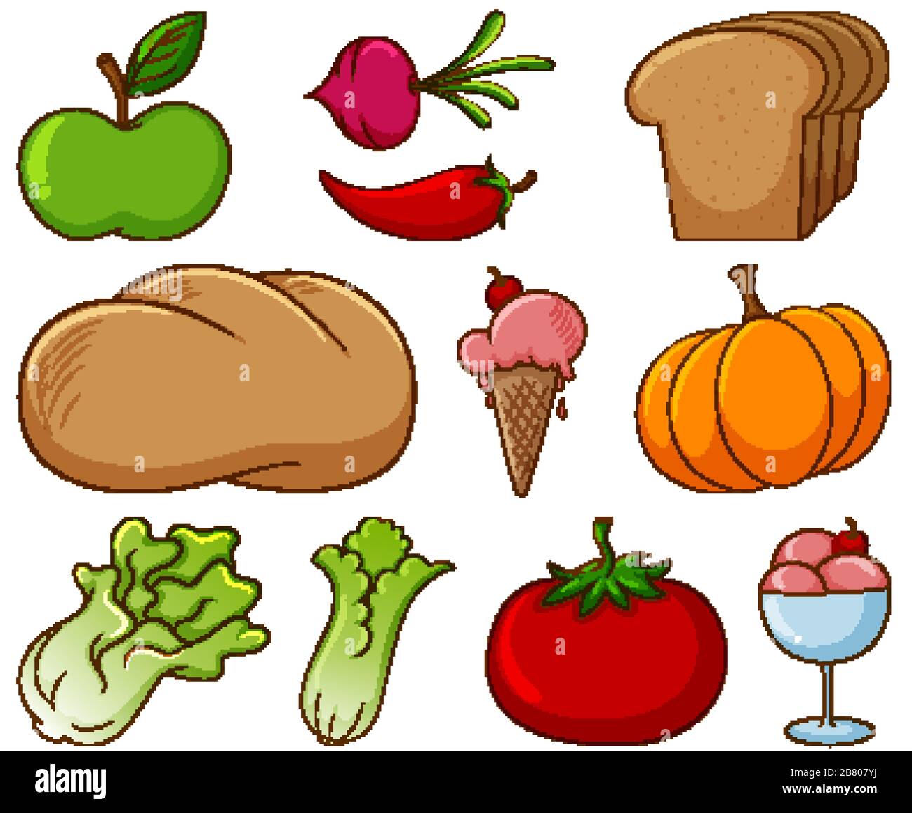 Large set of different food and other items on white background ...