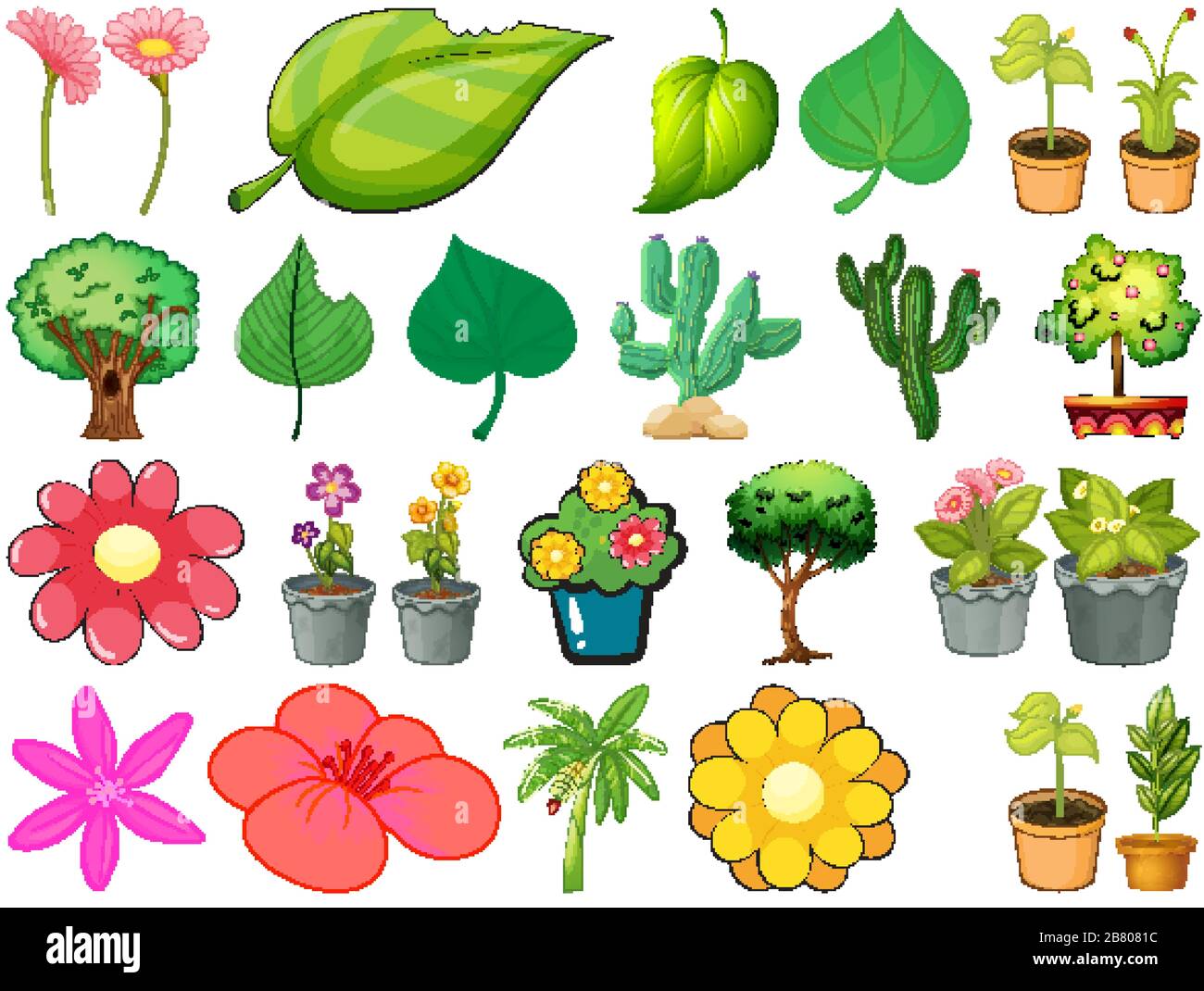Large set of different plants on white background illustration Stock ...