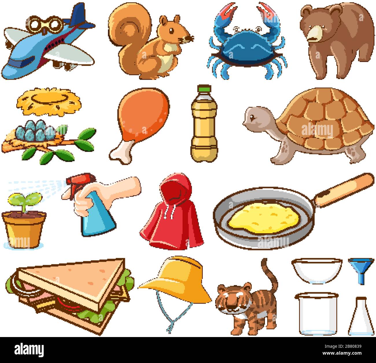 Large set of different animals and other objects on white background ...