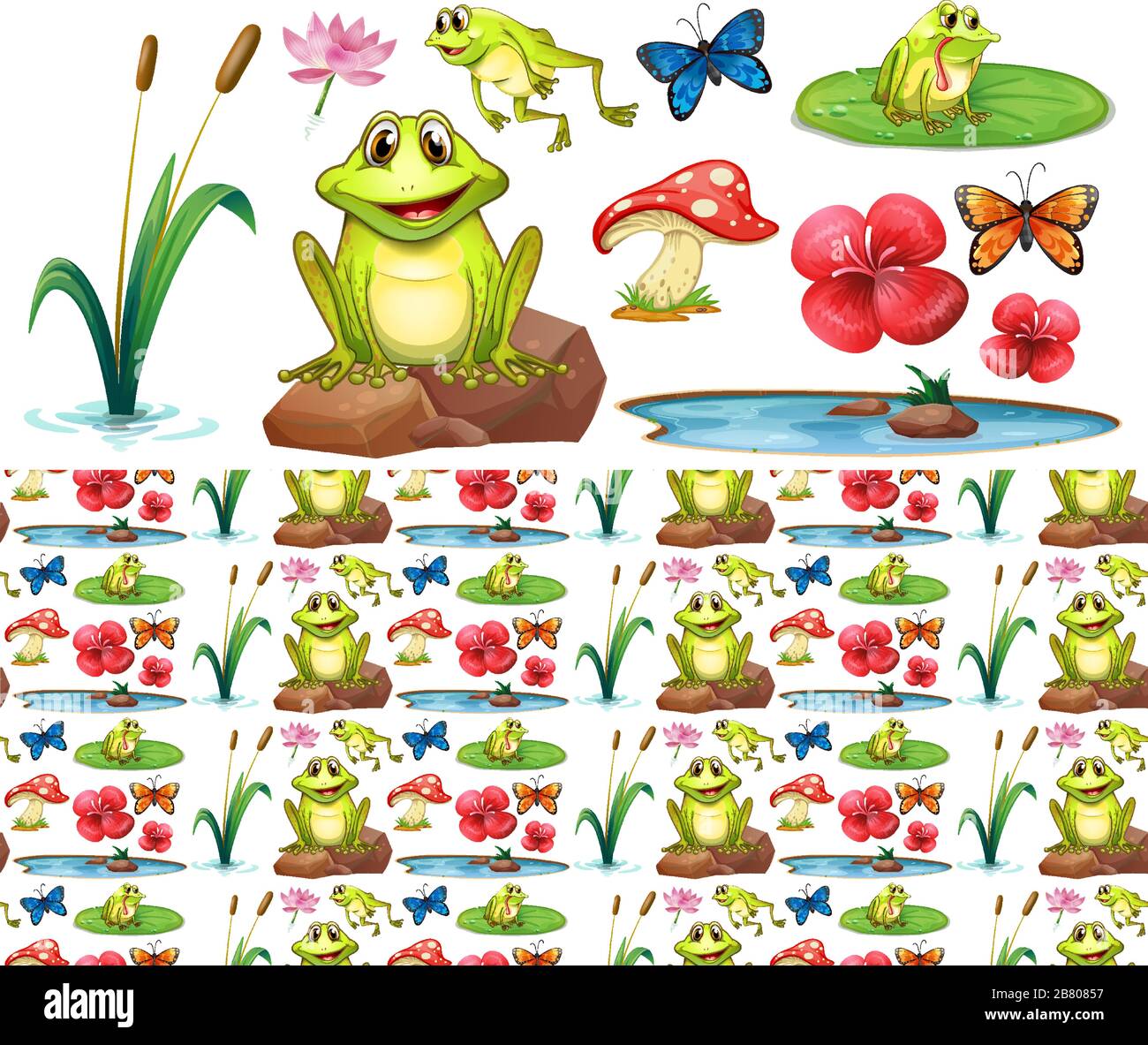 Seamless background design with happy frogs in the pond illustration ...