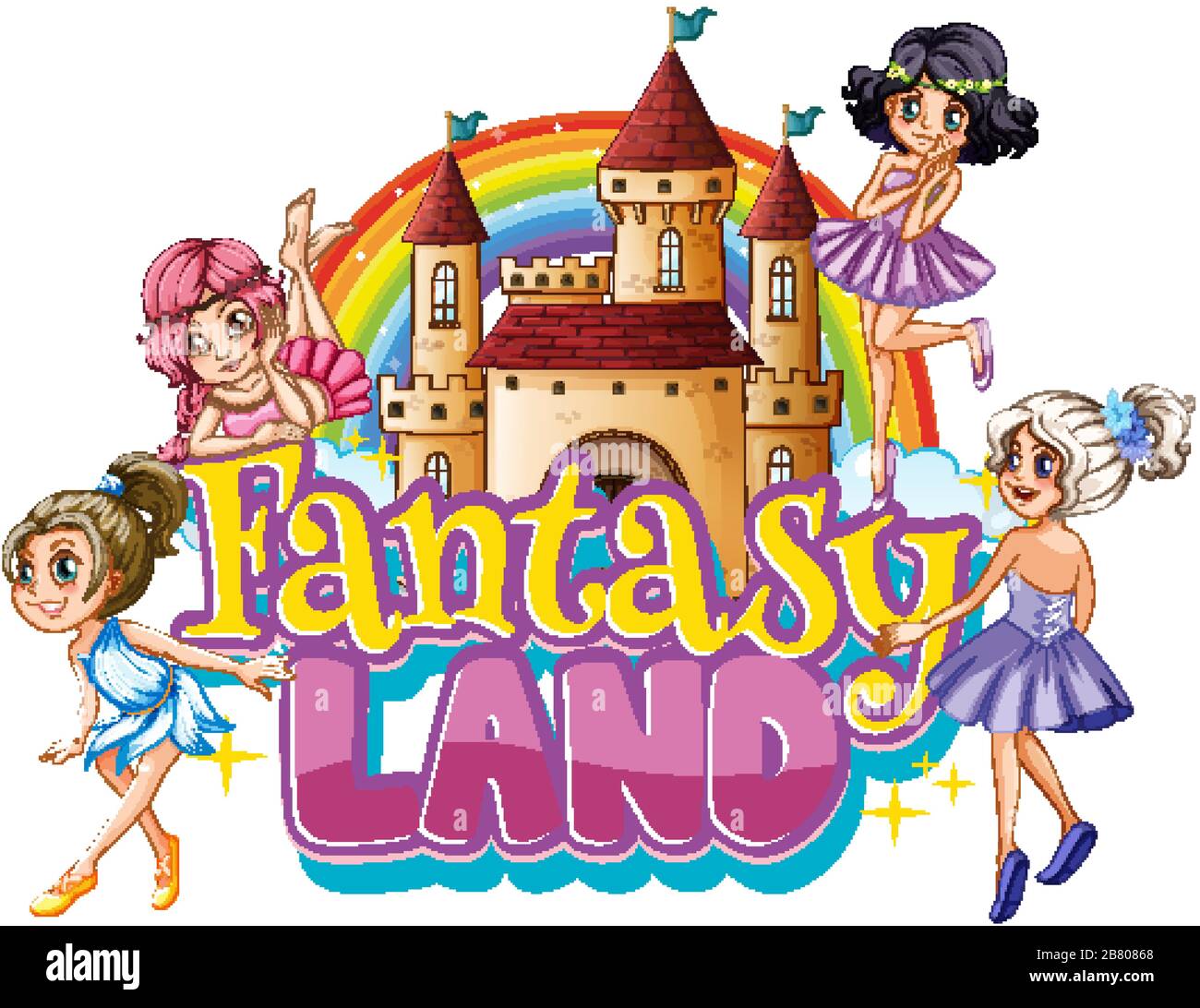 Font design for word fantasy lan with fairies flying illustration Stock ...