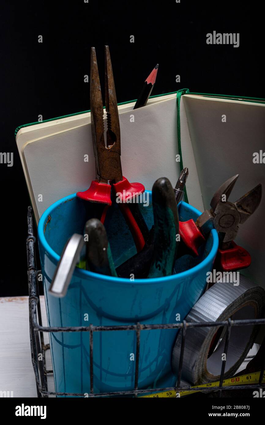 Set of tools with negative space and background for advertising Stock ...