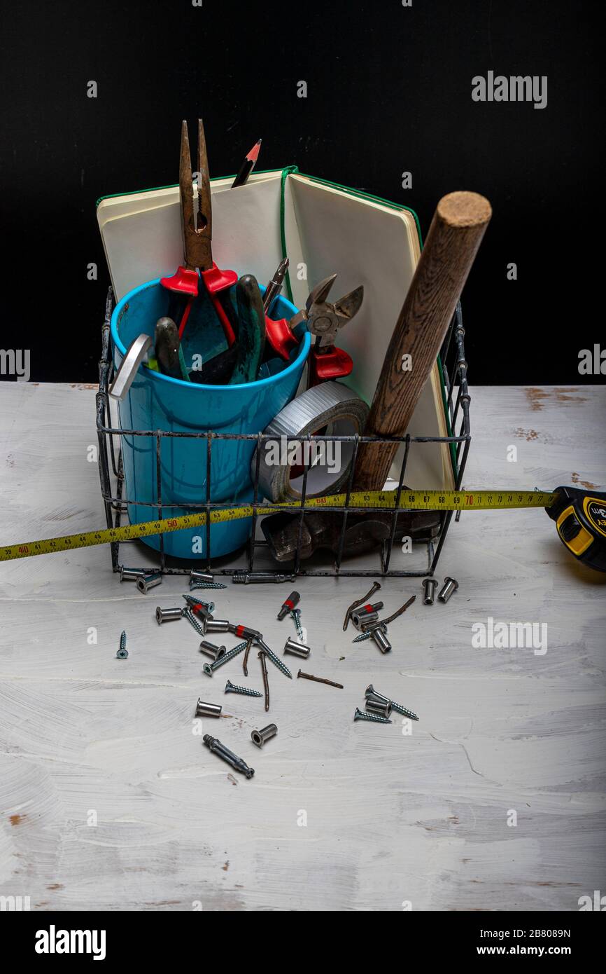 Set of tools with negative space and background for advertising Stock ...