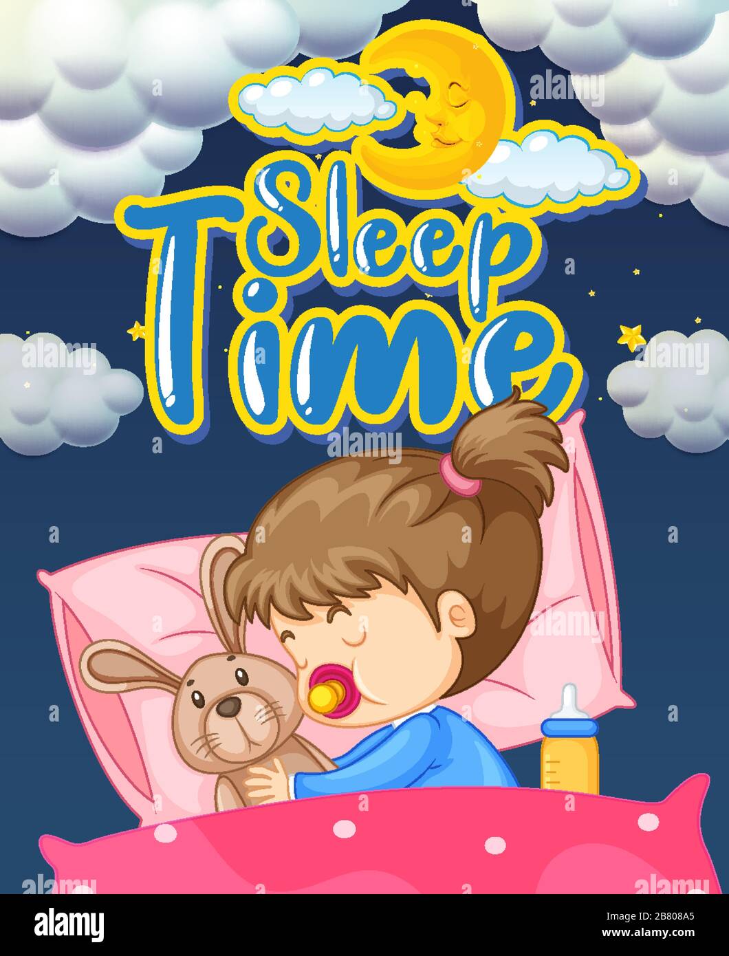 Font Design For Word Sleep Time With Kid Sleeping In Bed Illustration font-design-for-word-sleep-time-with-kid-sleeping-in-bed-illustration