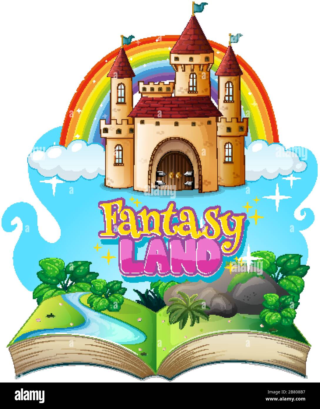 Font design for word fantasy lan with castle towers in the book ...