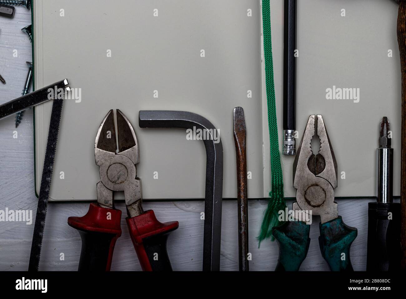 Set of tools with negative space and background for advertising Stock ...
