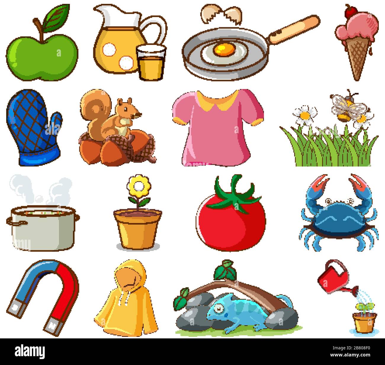 Large set of different food and other items on white background ...