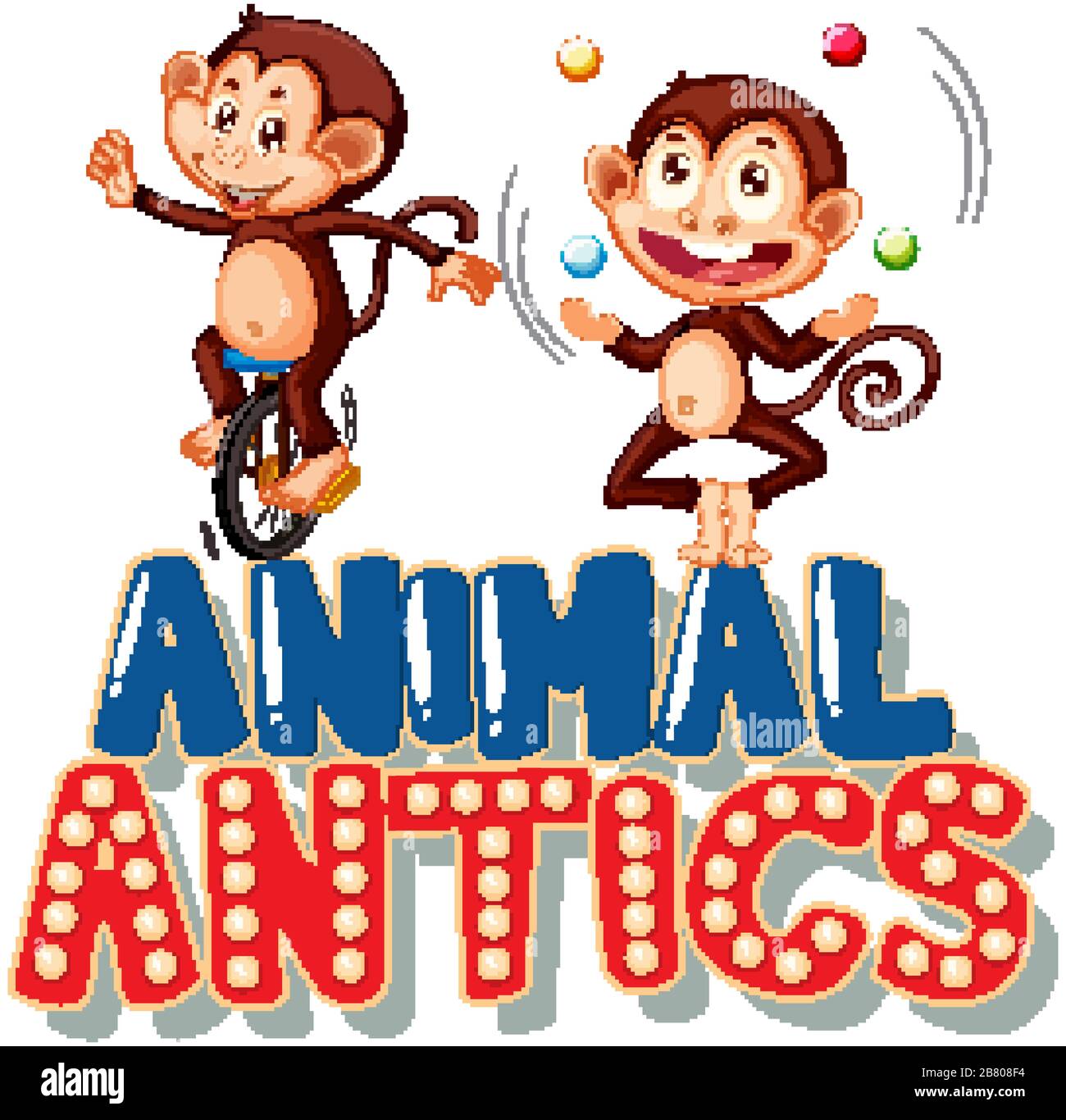 Font design for word animal antics with happy monkeys illustration ...