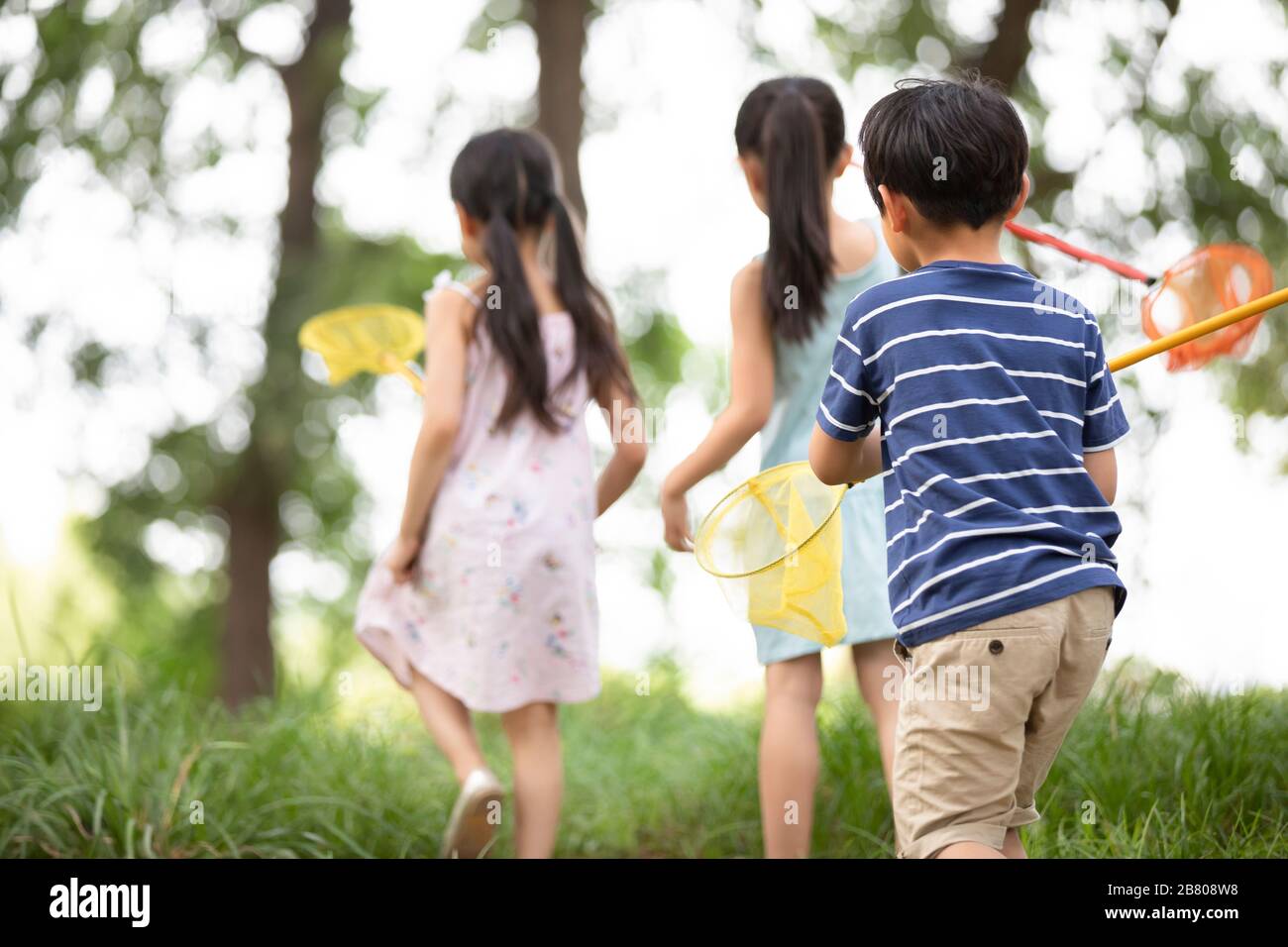 Three Chinese children playing on grass Stock Photo - Alamy