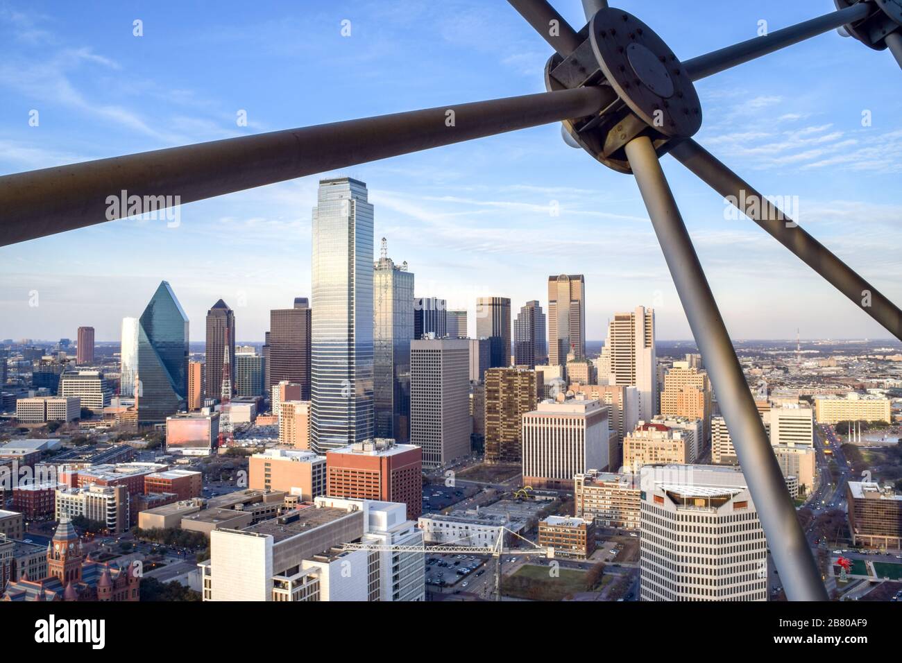 Aerial View of Downtown Dallas at Sunset, as seen from nearby Tower ...