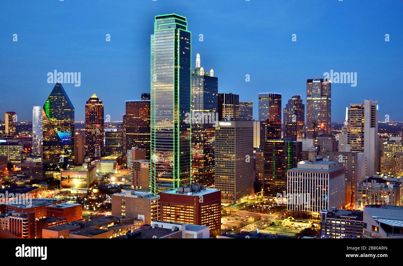 Aerial View of Downtown Dallas (Skyline) After Sunset - Dallas, Texas ...
