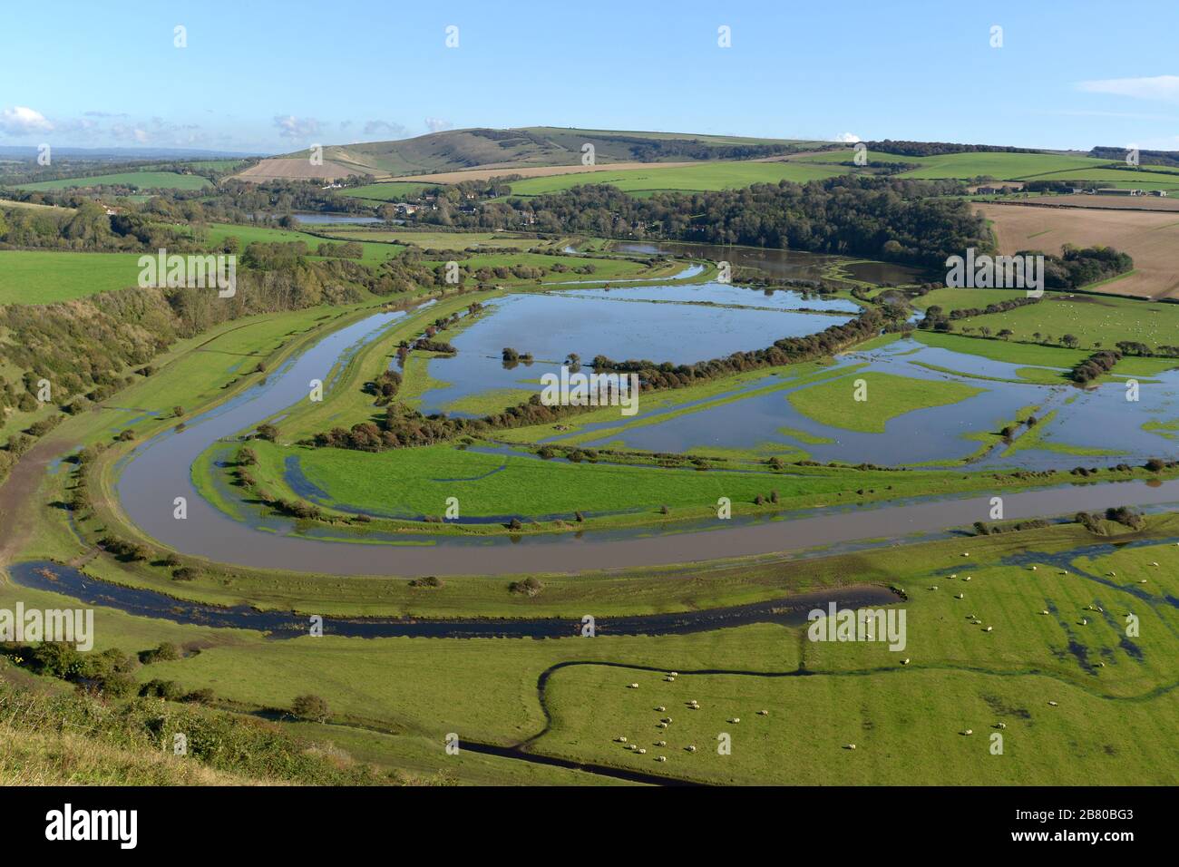Flood plane of the Cuckmere Valley in the South Downs National Park ...