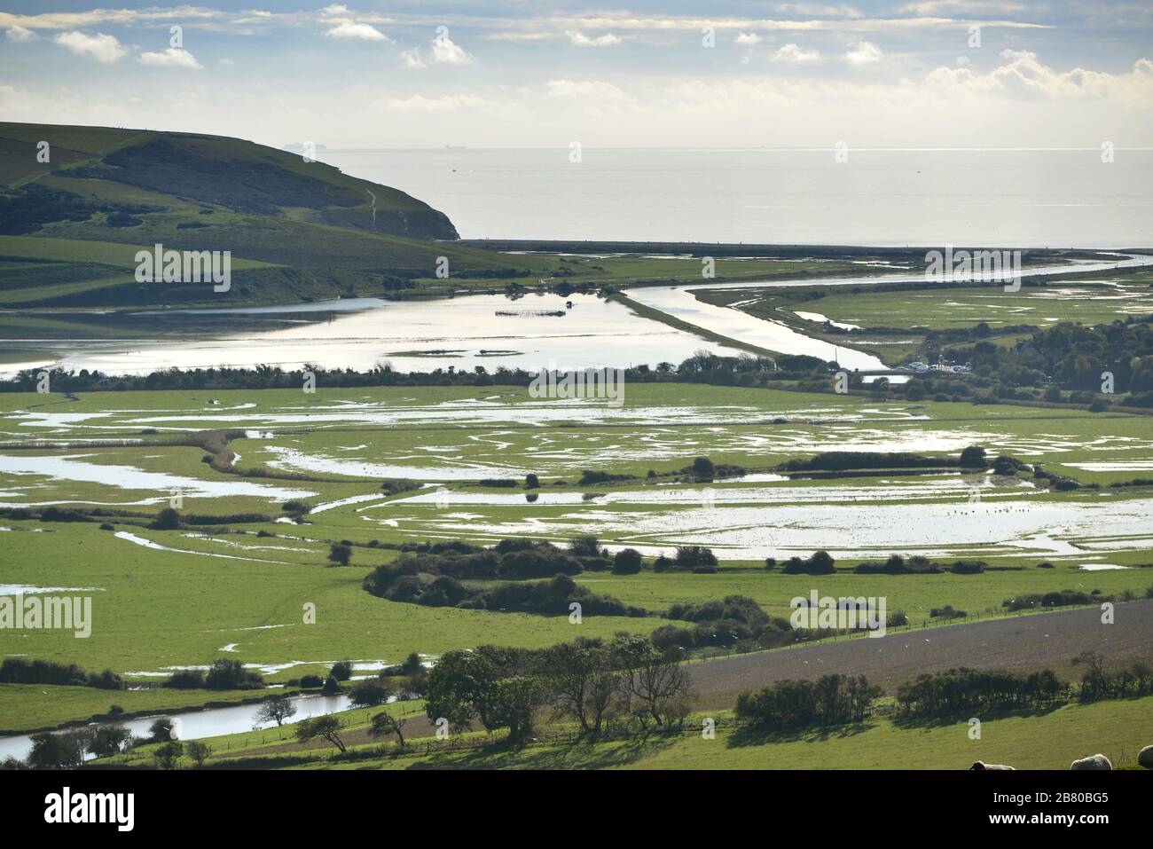 Flood plane of the Cuckmere Valley in the South Downs National Park ...