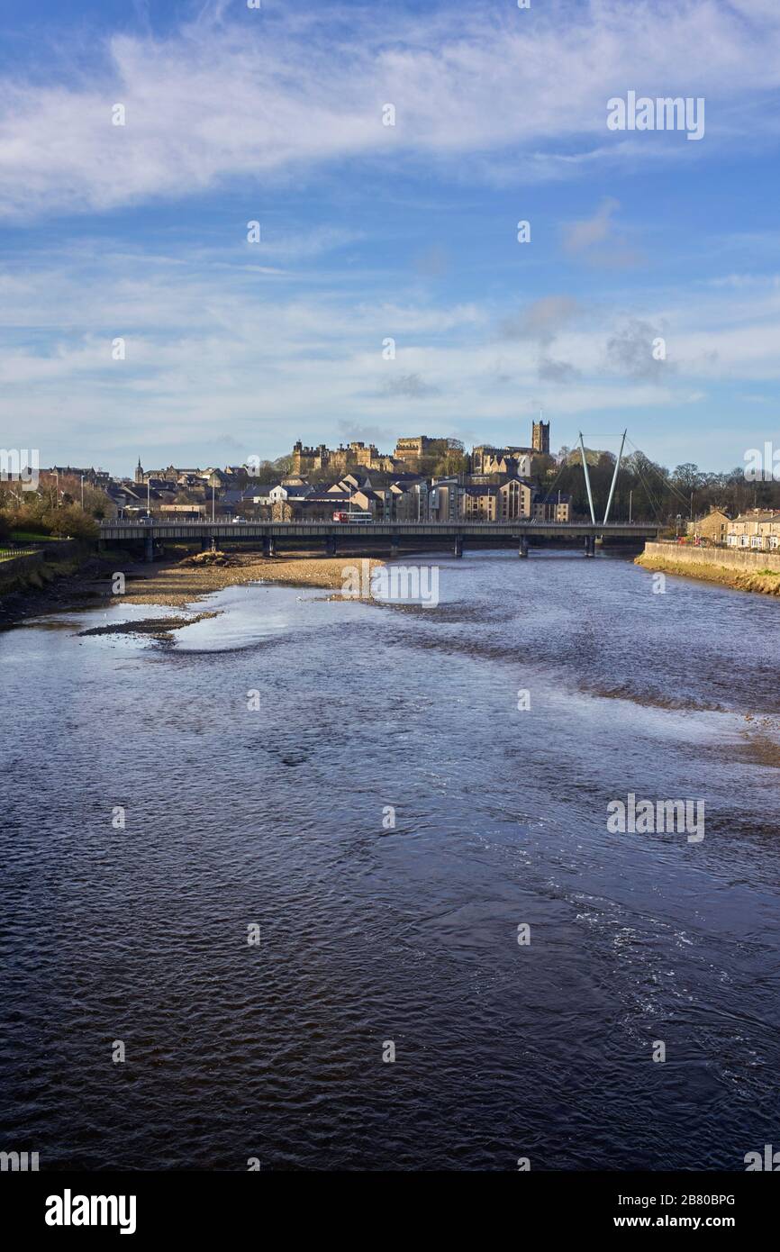 The skyline of Lancaster with the river Lune in the foreground Stock ...