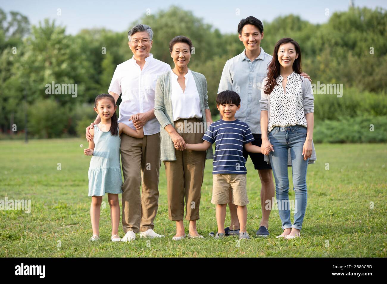 Happy Chinese family on grass Stock Photo - Alamy