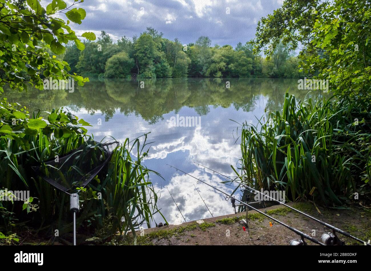 Fishing Lake in UK Stock Photo - Alamy