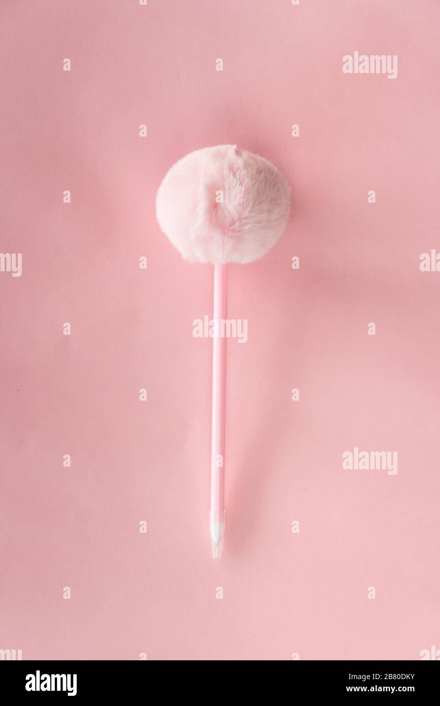 pink fluffy cute pen for note writing paper education background Stock ...