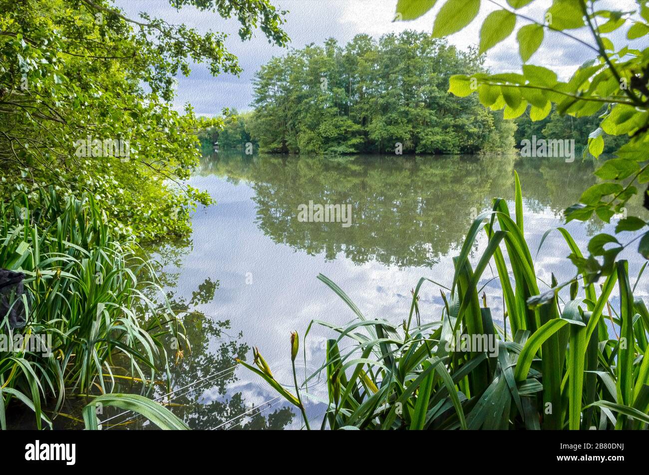 Fishing Lake in UK Stock Photo - Alamy