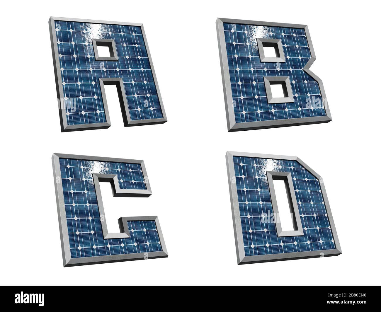 3D render of solar panel alphabet, letters A to D Stock Photo - Alamy